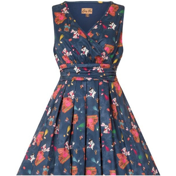 Lindy Bop | Dresses | Lindy Bop Blue Graffiti Animals Dress Rabbit Cat ...